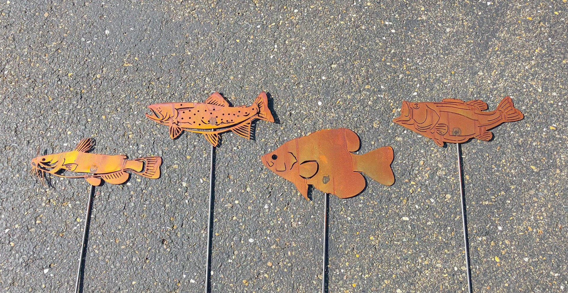 Large Fish Garden Art, Set of 4 Fish, Southern Fish, Trout Metal Garden ...
