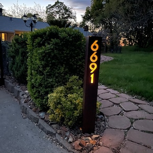 Address Sign - Yard Address Sign - Rusted - Three Sided Address Numbers ...
