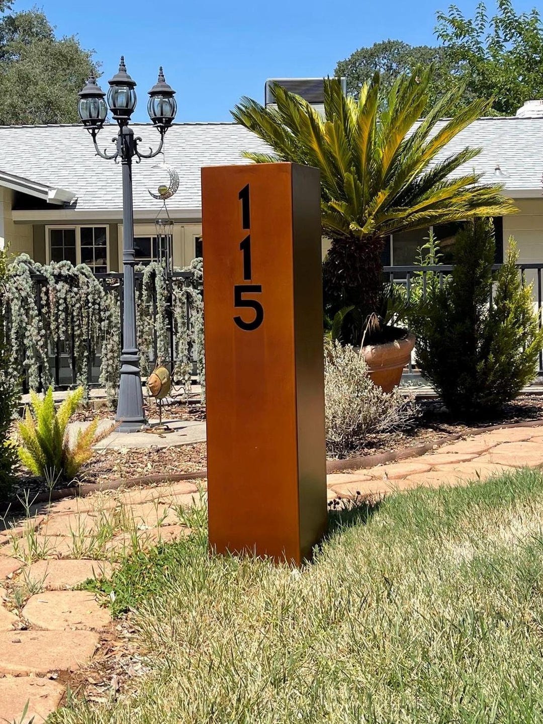 Address Sign -XL- Tall - Yard Address Sign - Rusted - Adjacent Sided ...