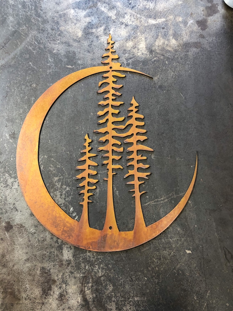 Trees in Moon- Tree Moon - Steel Wall Decor - Metal Wall Art - Metal ...