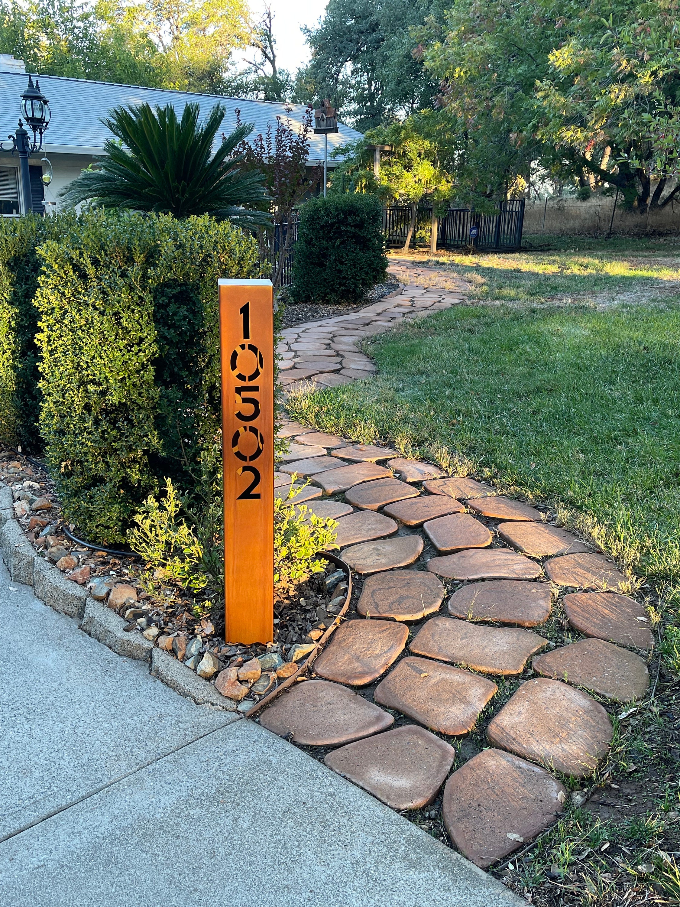 Address Sign - Yard Address Sign - Rusted - Three Sided Address Numbers ...