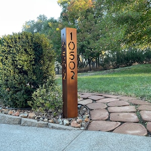 Address Sign - Yard Address Sign - Rusted - Three Sided Address Numbers ...