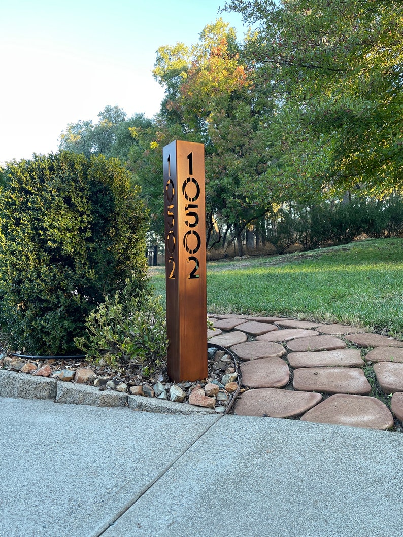 Address Sign - Yard Address Sign - Rusted - Three Sided Address Numbers ...