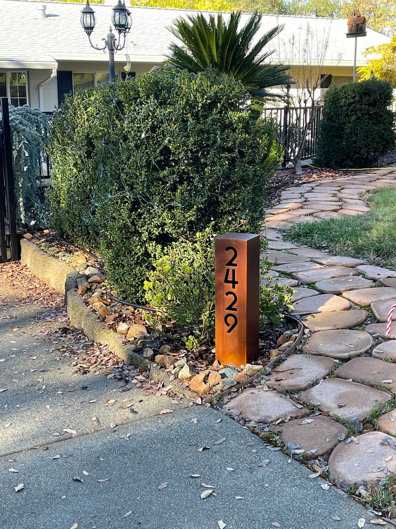 Address Sign - Yard Address Sign - Rusted - Small - Custom Address Sign ...
