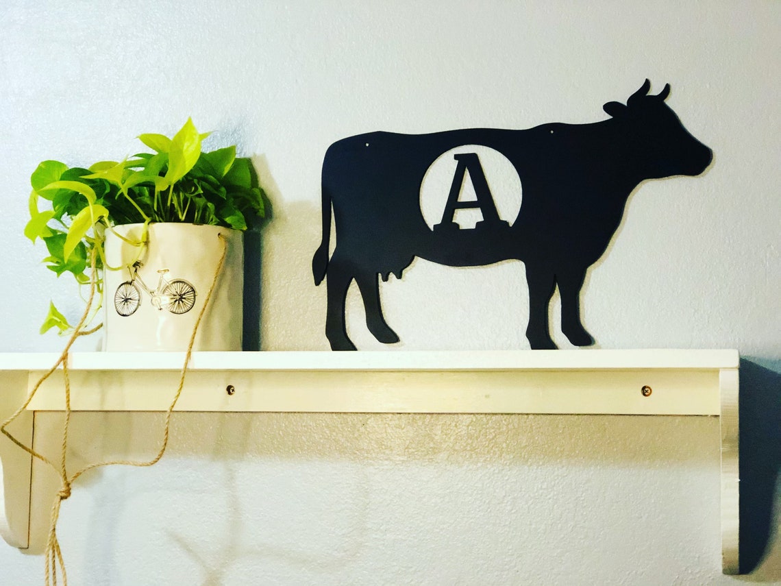 Metal Cow Sign Custom Initial Cow Cow Sign Metal Black - Etsy