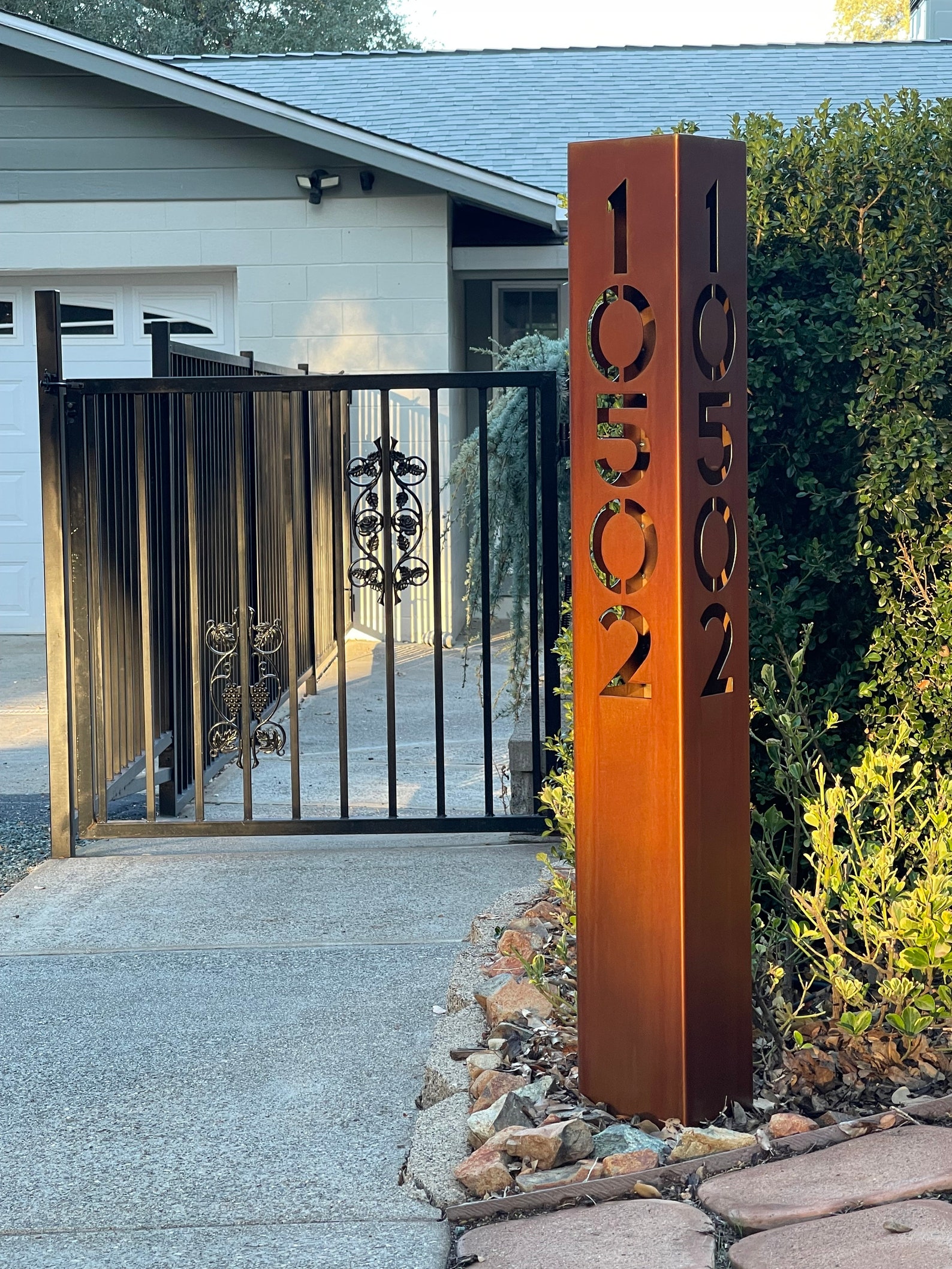 Address Sign - Yard Address Sign - Rusted - Three Sided Address Numbers ...