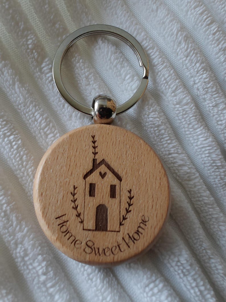 Personalized Wooden Keychain – "home Sweet Home" With Cottage Motif ...