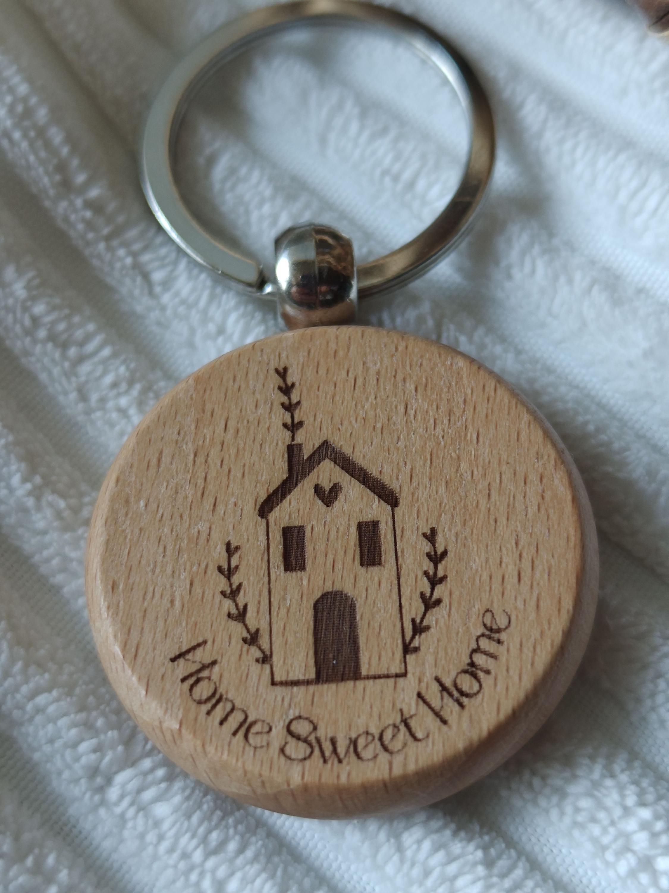 Personalized Wooden Keychain – "home Sweet Home" With Cottage Motif ...