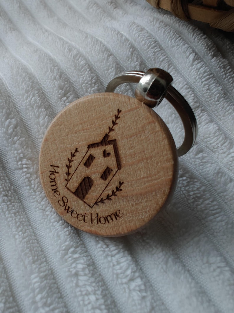 Personalized Wooden Keychain – "home Sweet Home" With Cottage Motif ...