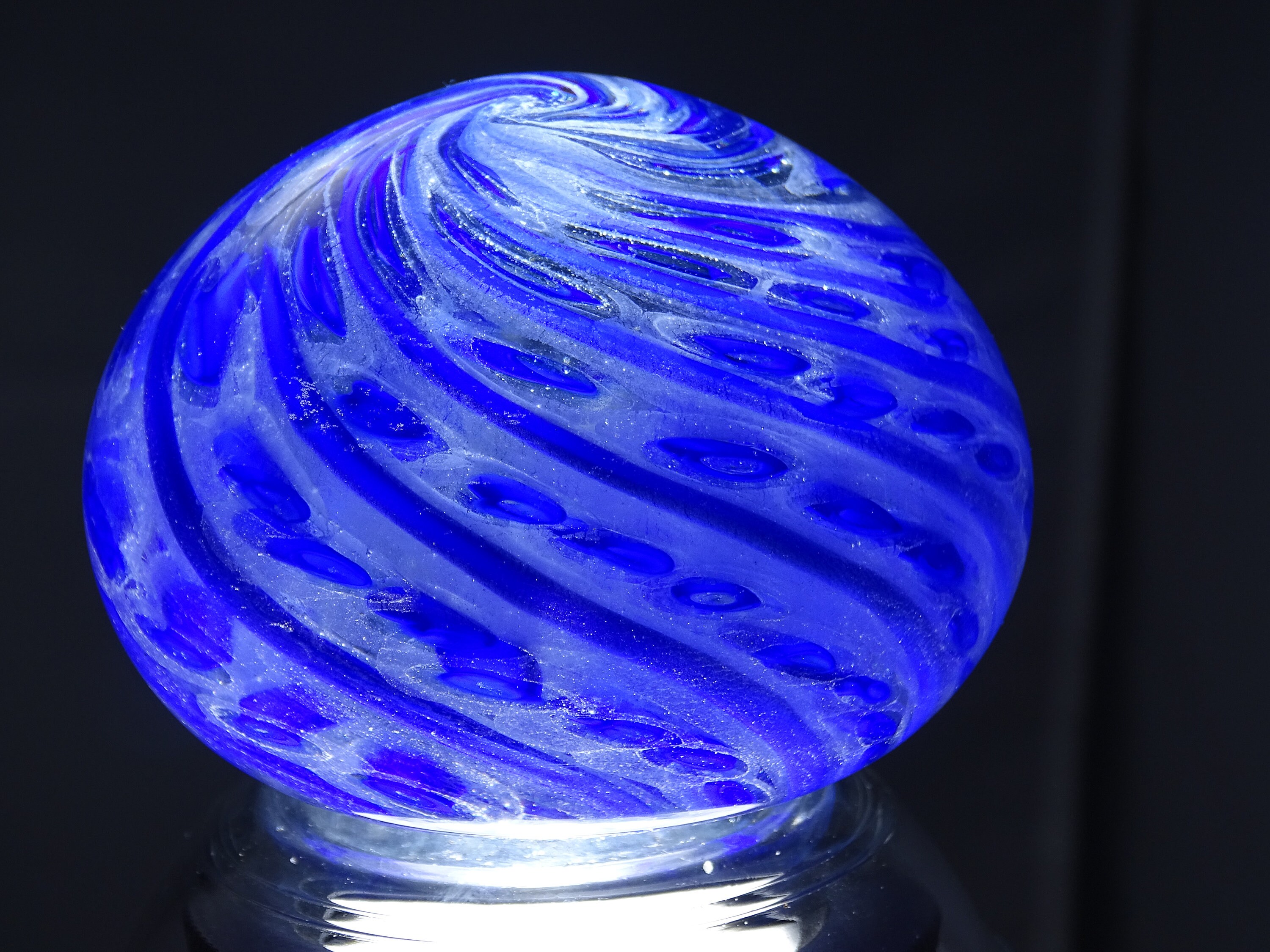 Vintage Hand Blown Glass Paperweight, Blue Swirl Inner Design, Signed ...
