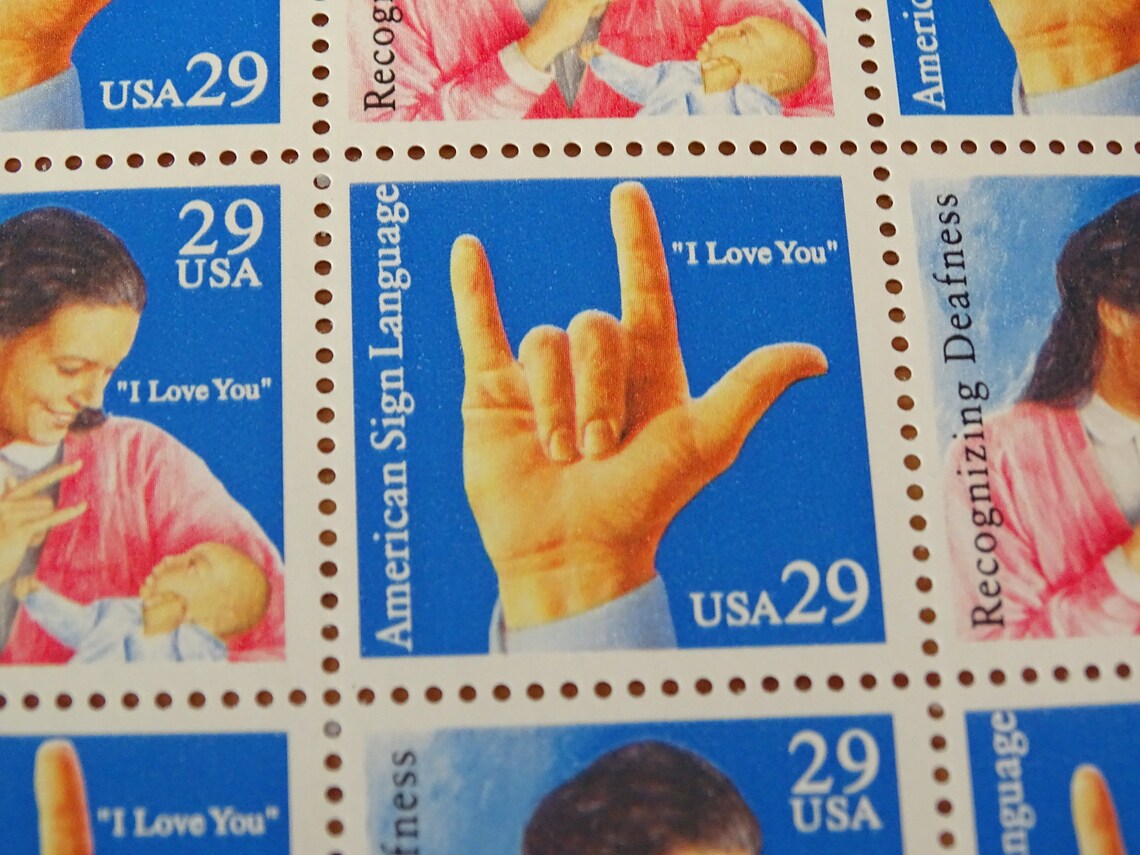 I Love You American Sign Language Stamps Block of Four Unused, 1993 29 ...
