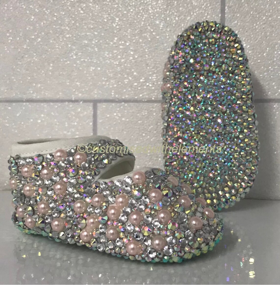 Baby Bling Crystal Rhinestone and Pearls Satin Booties 0/6 Months ...