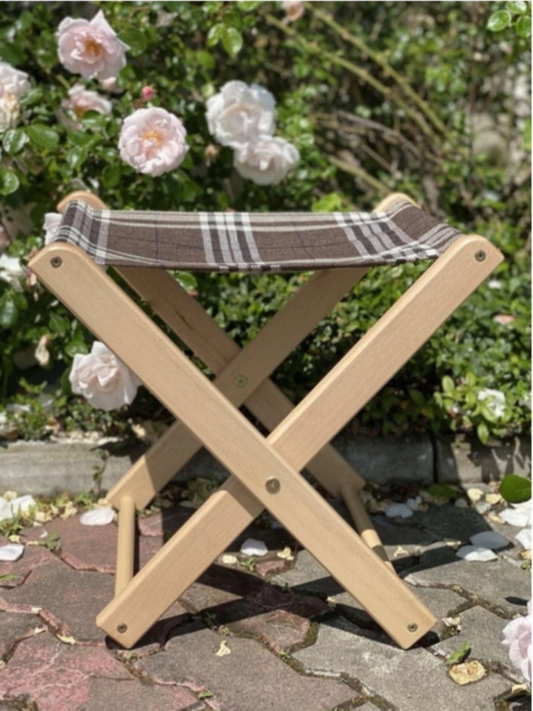 Small Folding Stool, Wooden Garden Stool With Fabric Seat, Small ...