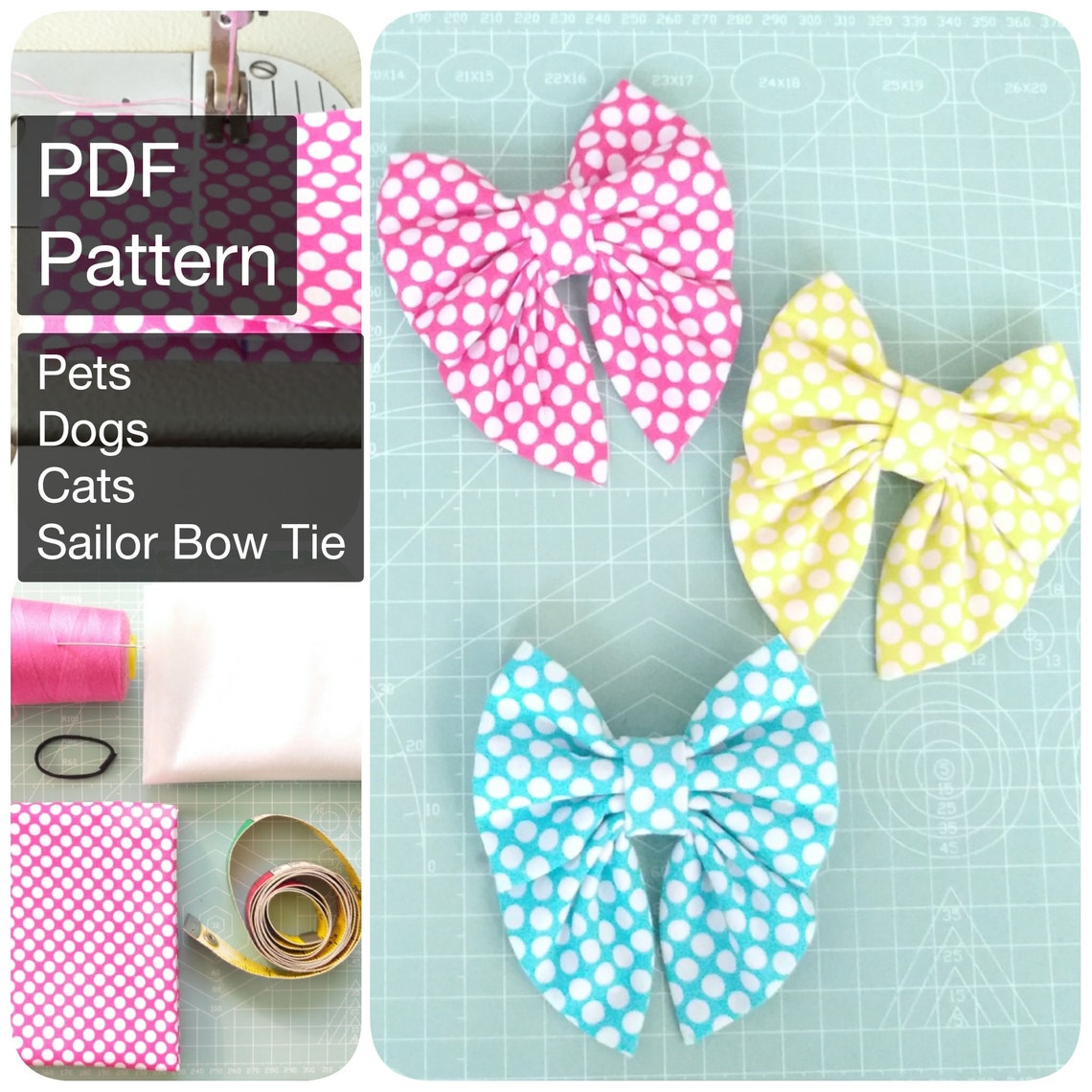 Sewing PDF Pattern Pet Dog Sailor Bow Tie 5 Sizes Tutorials Instant ...