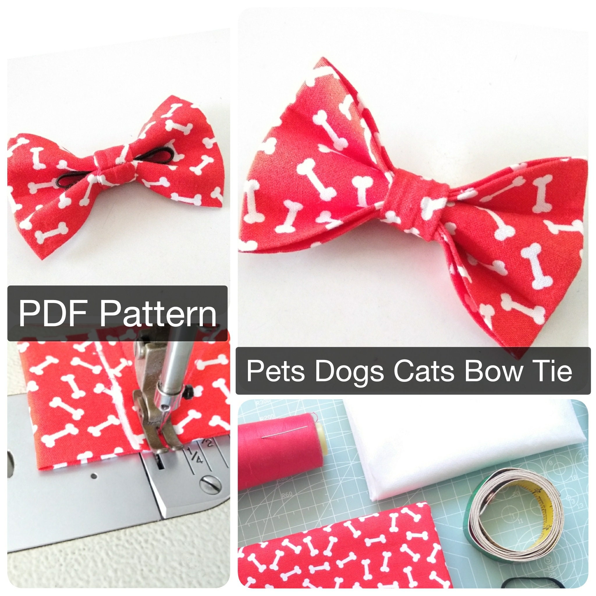 Sewing PDF Pattern Pet Dog Bow Tie 5 Sizes Tutorials Instant Download ...