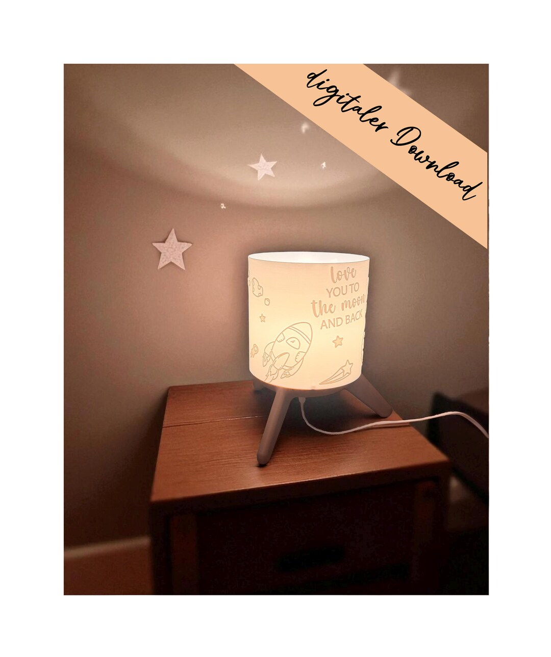 3D Print File - Night Light - for LED Lamp Holder With Base - Love You ...