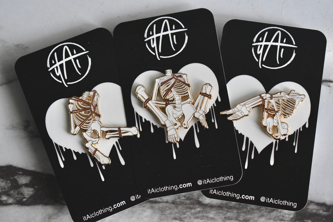 Lewd Shibari Skeleton Gold Enamel Bondage Pins - Etsy
