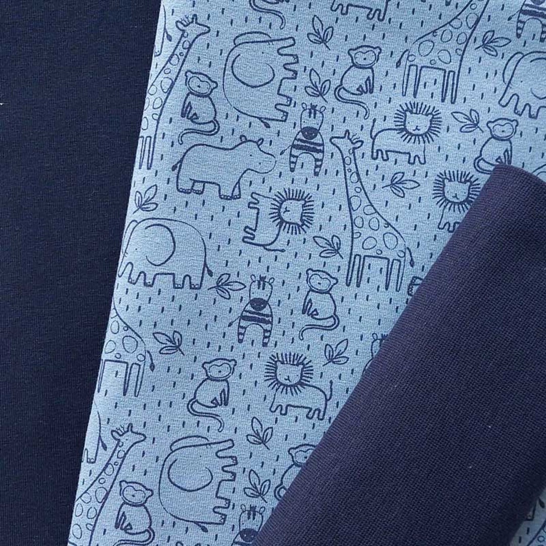 FABRIC PACKAGE Jersey Fabric Zoo Animals, Smoke Blue Dark Blue - Etsy