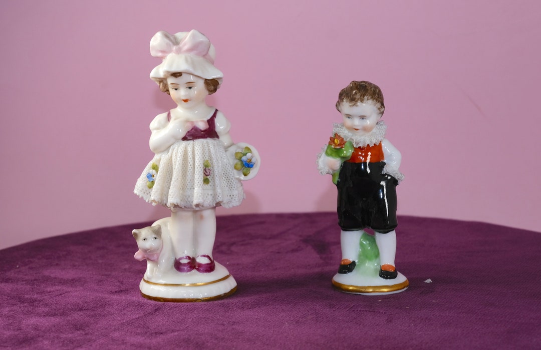 Vintage Bisque Porcelain Figurines: Boy and Girl With Cat - Etsy