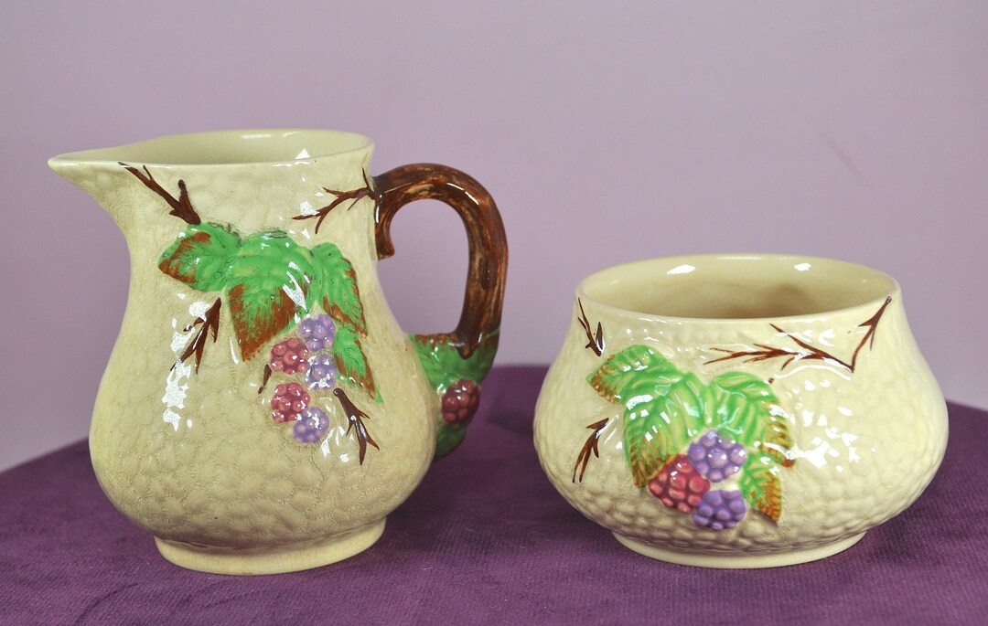 Vintage Wade Ceramics Bramble Pattern Milk Jug & Sugar Bowl ...