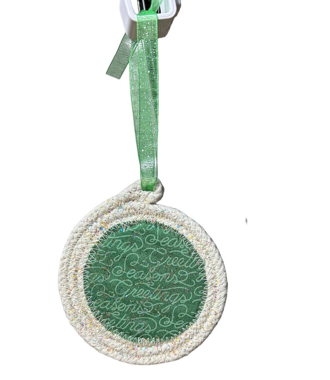 Handmade NEW Rope Christmas Ornament Green Sparkly Seasons Greetings - Etsy