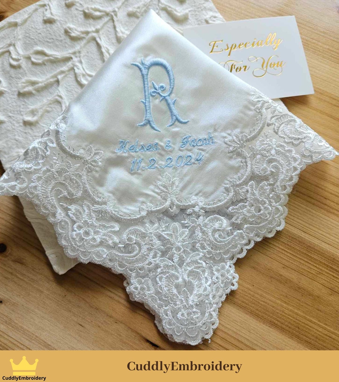 Personalized Embroidered Lace Wedding Handkerchief: Satin Keepsake Gift ...