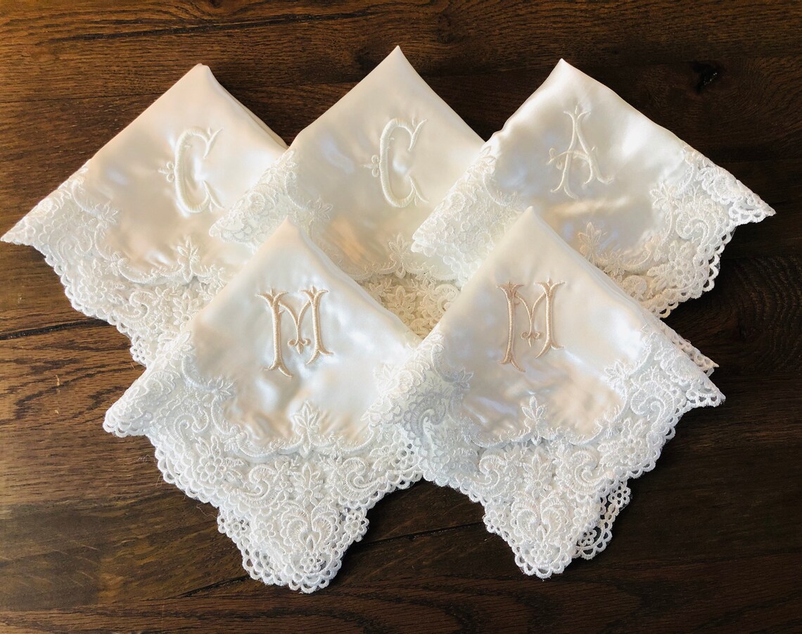 Bridal wedding handkerchief with elegant lace edge great for | Etsy