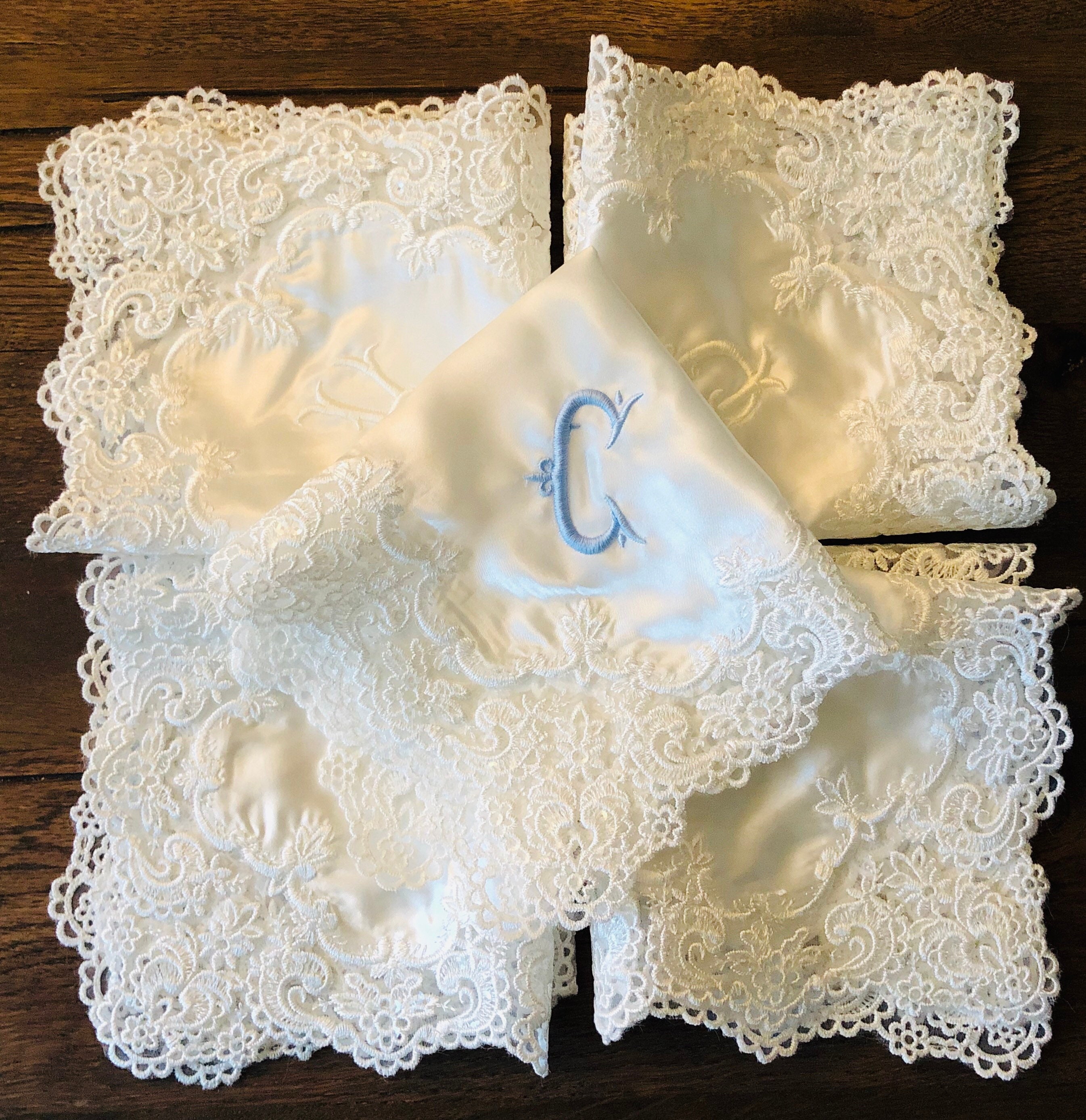 Bridal wedding handkerchief with elegant lace edge great for | Etsy