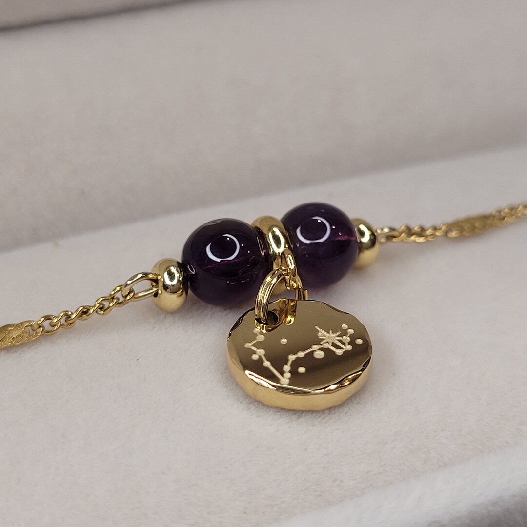 Bracelet Fish Plated With 24 Carat Real Gold/ Natural Stone Amethyst - Etsy