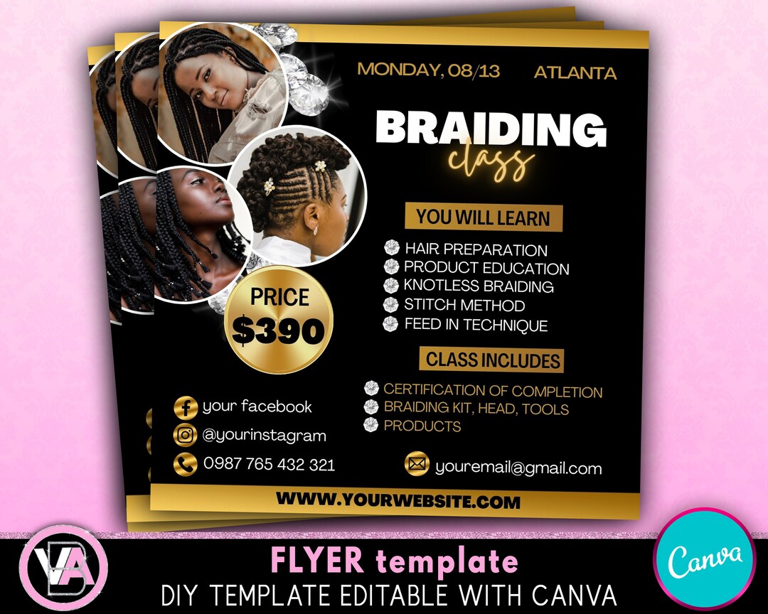 DIY, Braiding Flyer, Braiding Class Flyer, Braiding Course Flyer ...