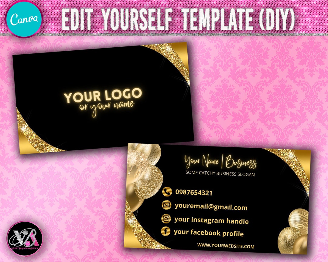 DIY, Balloons Business Card, Events Business Card, Gold Balloons Card ...