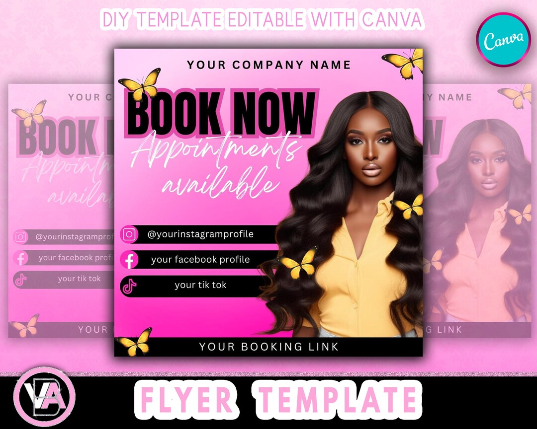 Book Now Flyer, Booking Flyer, Book Now Template, Wig Install Flyer ...
