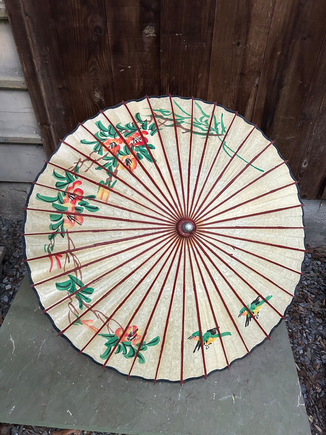 Hand Painted Paper Parasol Vintage Flowers and Birds - Etsy