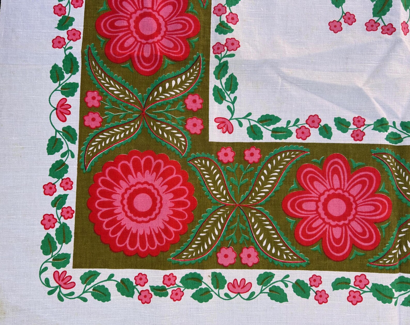 Vibrant Vintage Block Print Bright Floral Linen Spring Tablecloth - Etsy