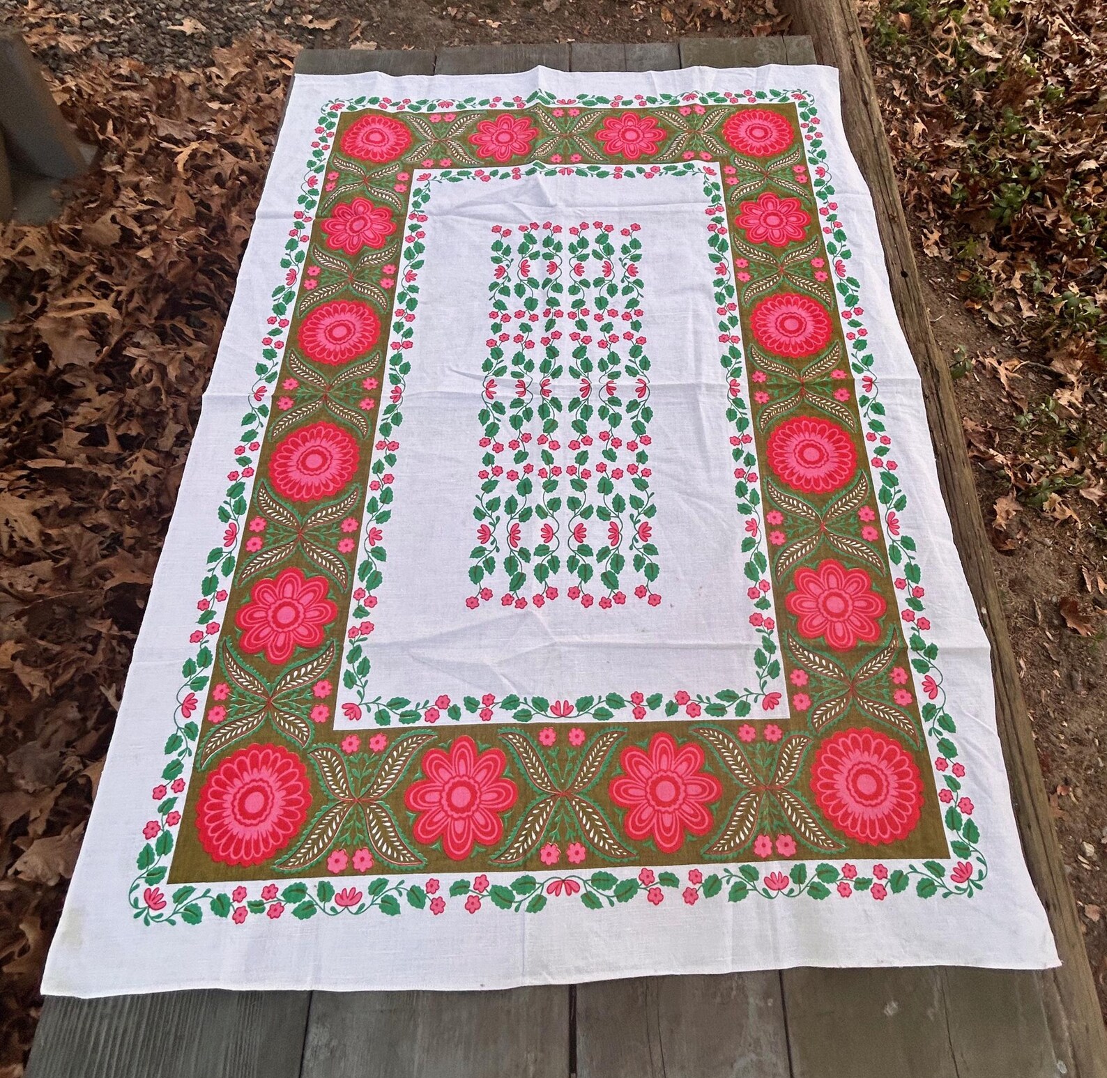 Vibrant Vintage Block Print Bright Floral Linen Spring Tablecloth - Etsy