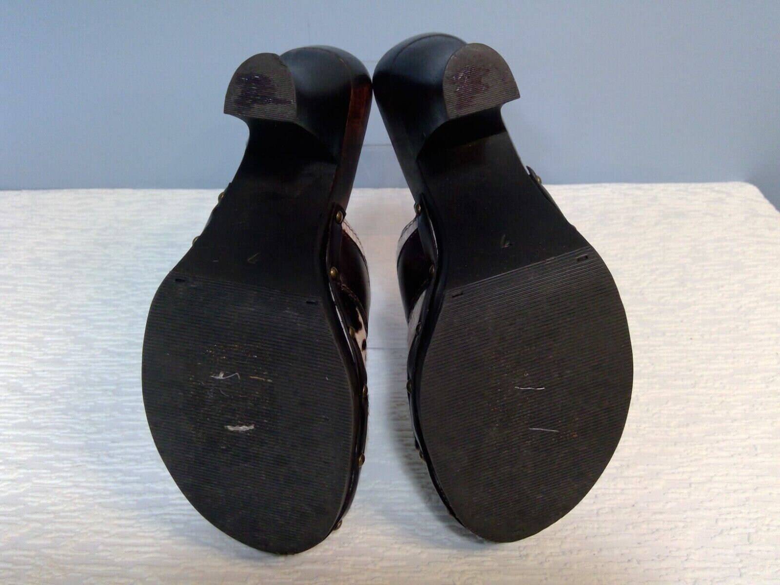 Vintage 90's Mia Cow Print Calf Hair Leather Wood Clog/mule Heels Shoes ...