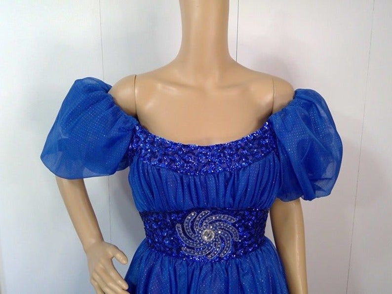 80s Vintage PROM Mike Benet Formals Blue Sparkle Metallic Gown Sequins ...
