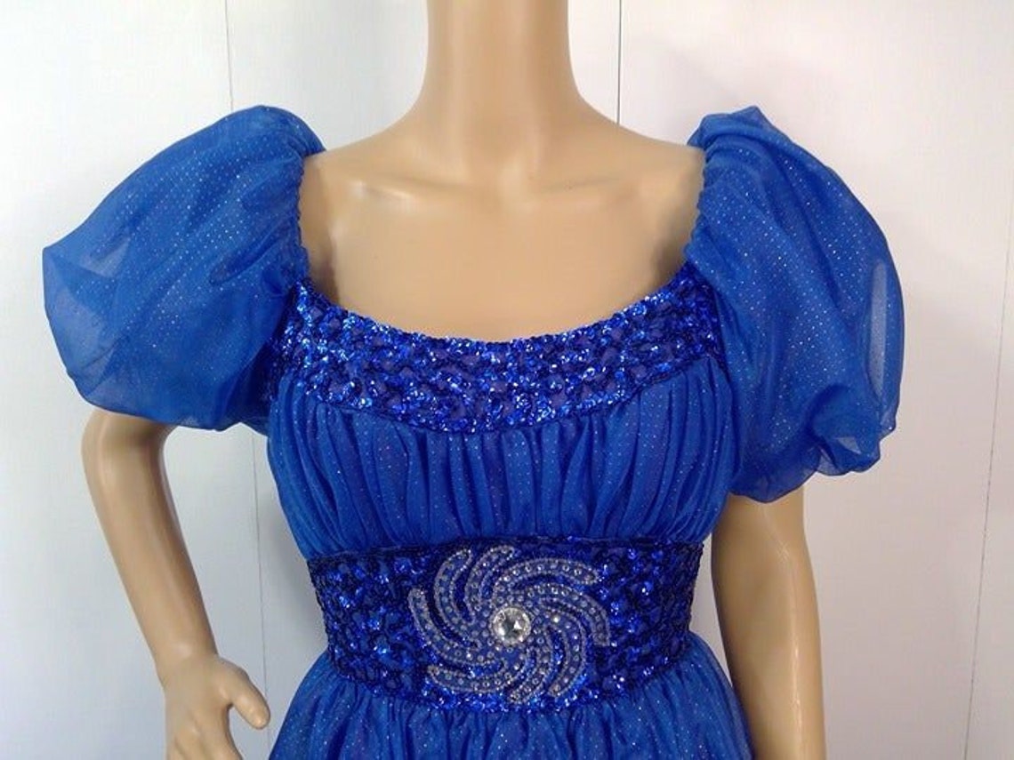80s Vintage PROM Mike Benet Formals Blue Sparkle Metallic Gown Sequins ...