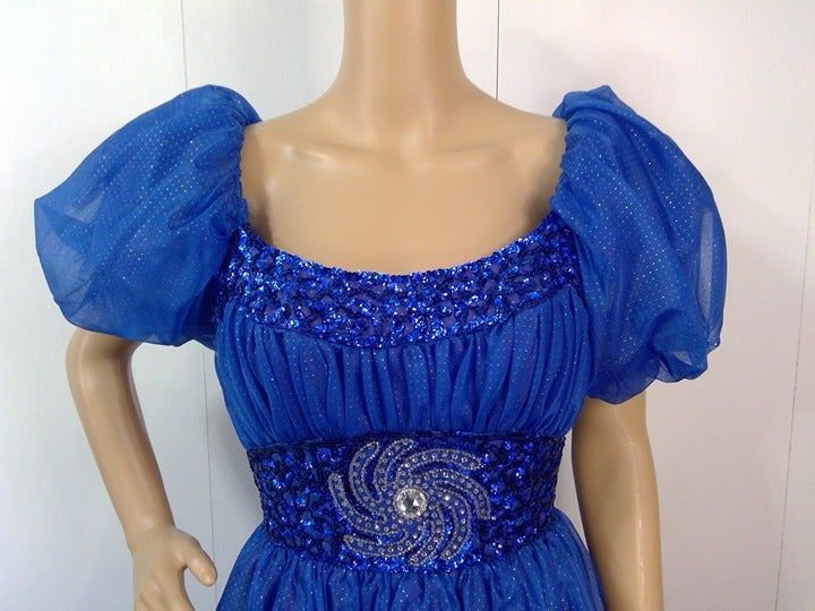 80s Vintage PROM Mike Benet Formals Blue Sparkle Metallic Gown Sequins ...