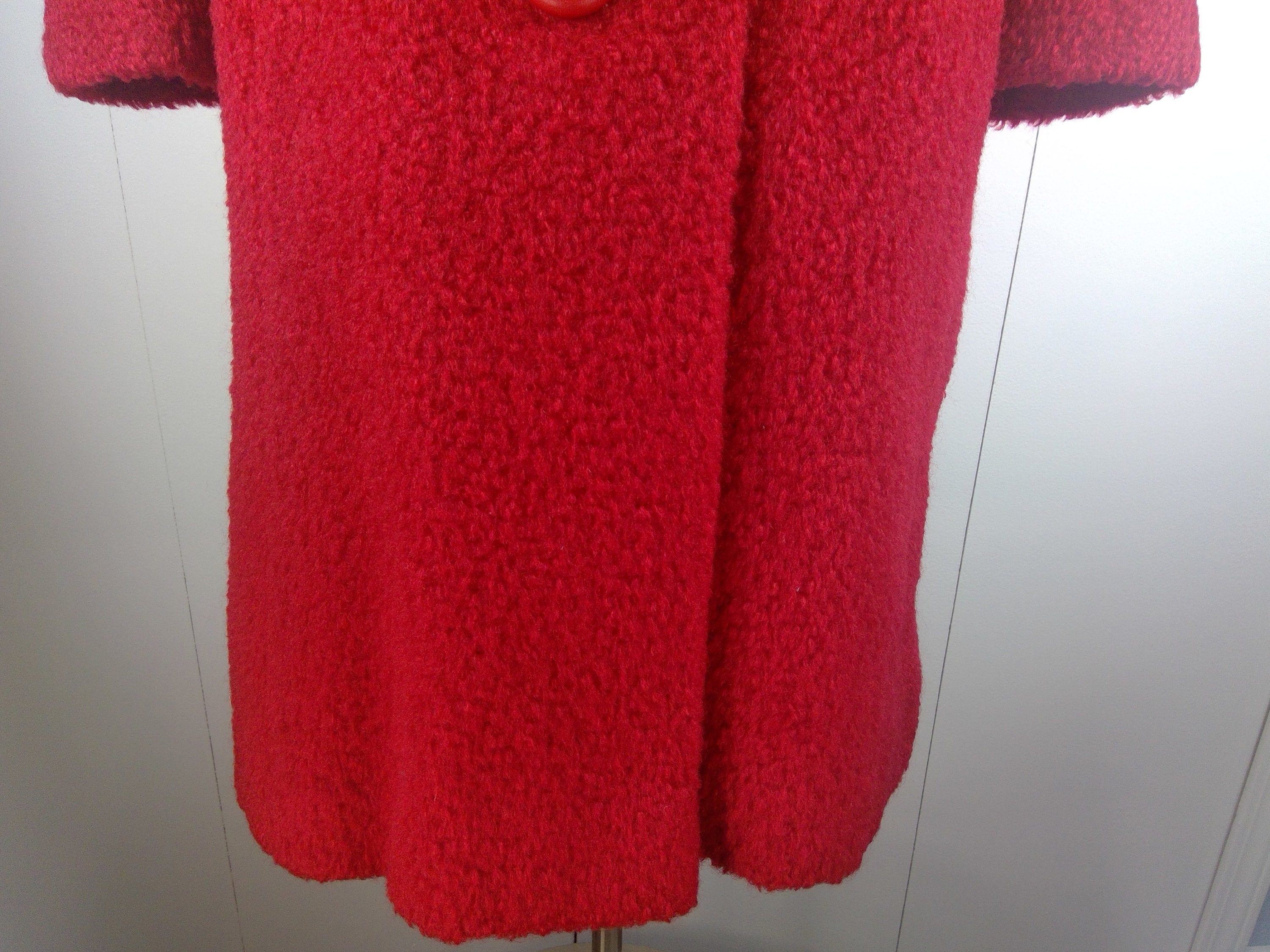 50s Vintage Lipstick Red Wool Knee Length Curly Boucle Coat 3 Big Red Buttons Size L 1X - Etsy