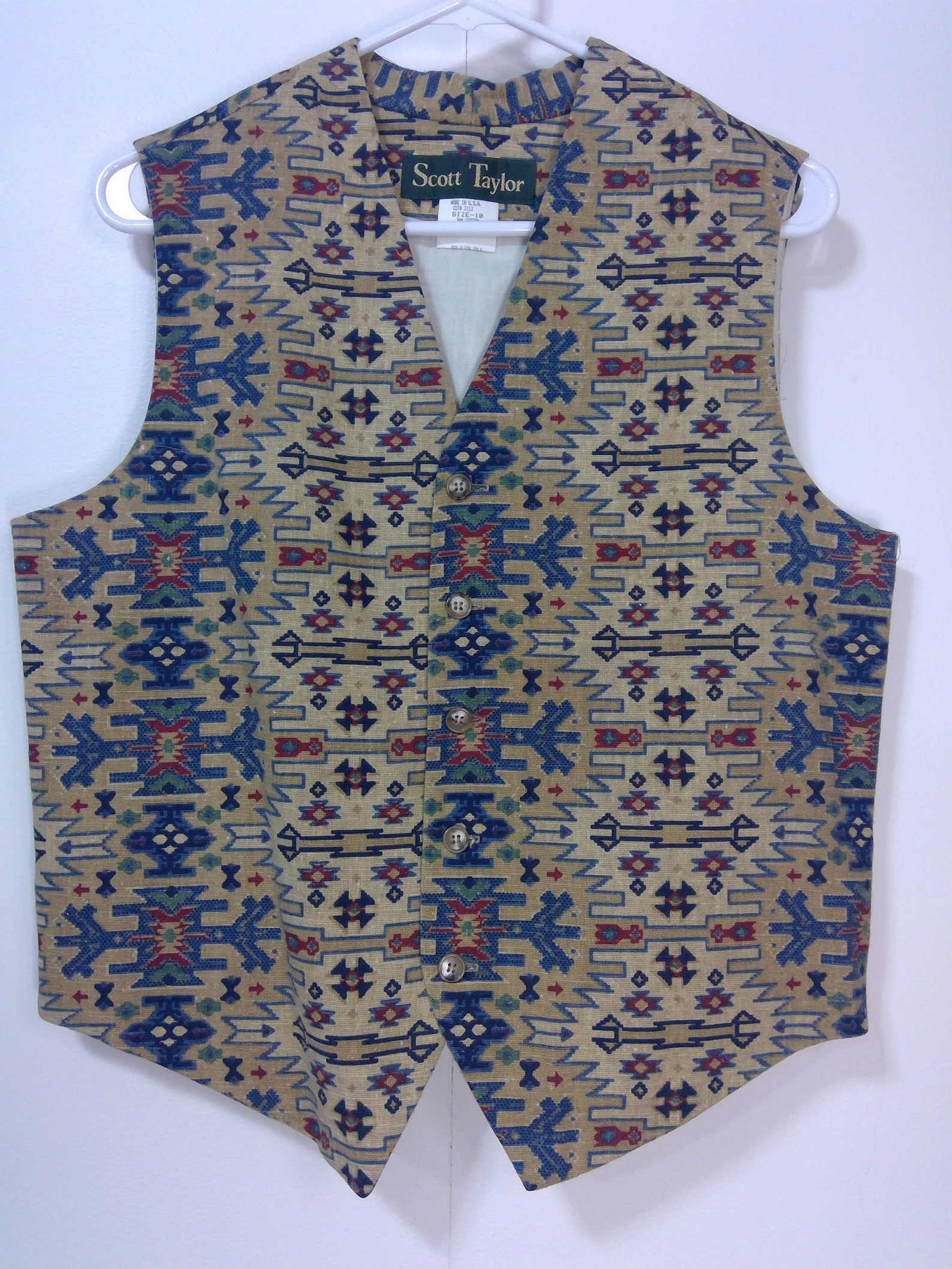 90s Vintage Aztec Indigenous Vest Scott Taylor USA Made Size 10 - Etsy