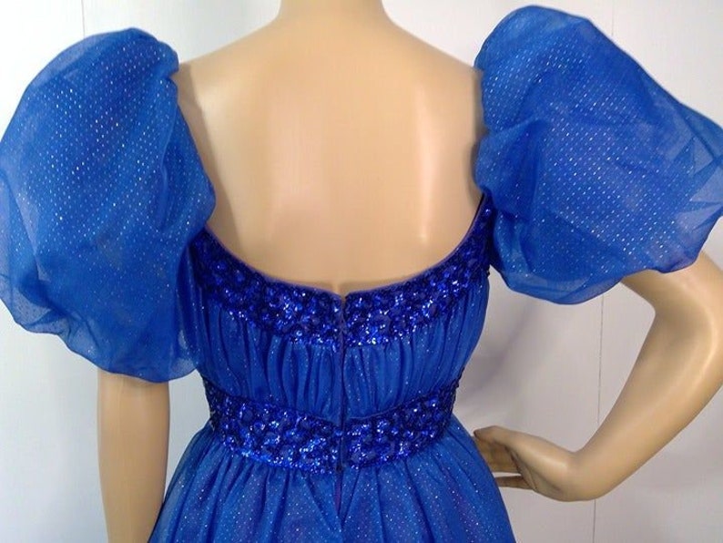 80s Vintage PROM Mike Benet Formals Blue Sparkle Metallic Gown Sequins ...
