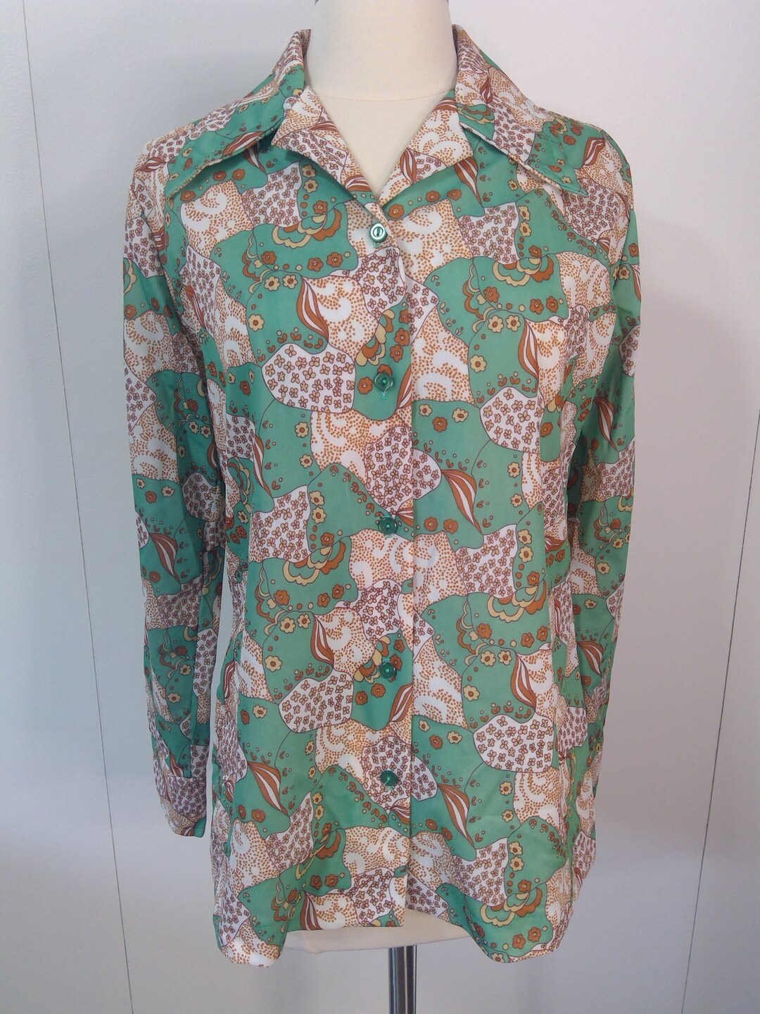 Vintage NOS Mod Groovy Print 70's Jane Colby Dagger Collar Blouse Size M - Etsy