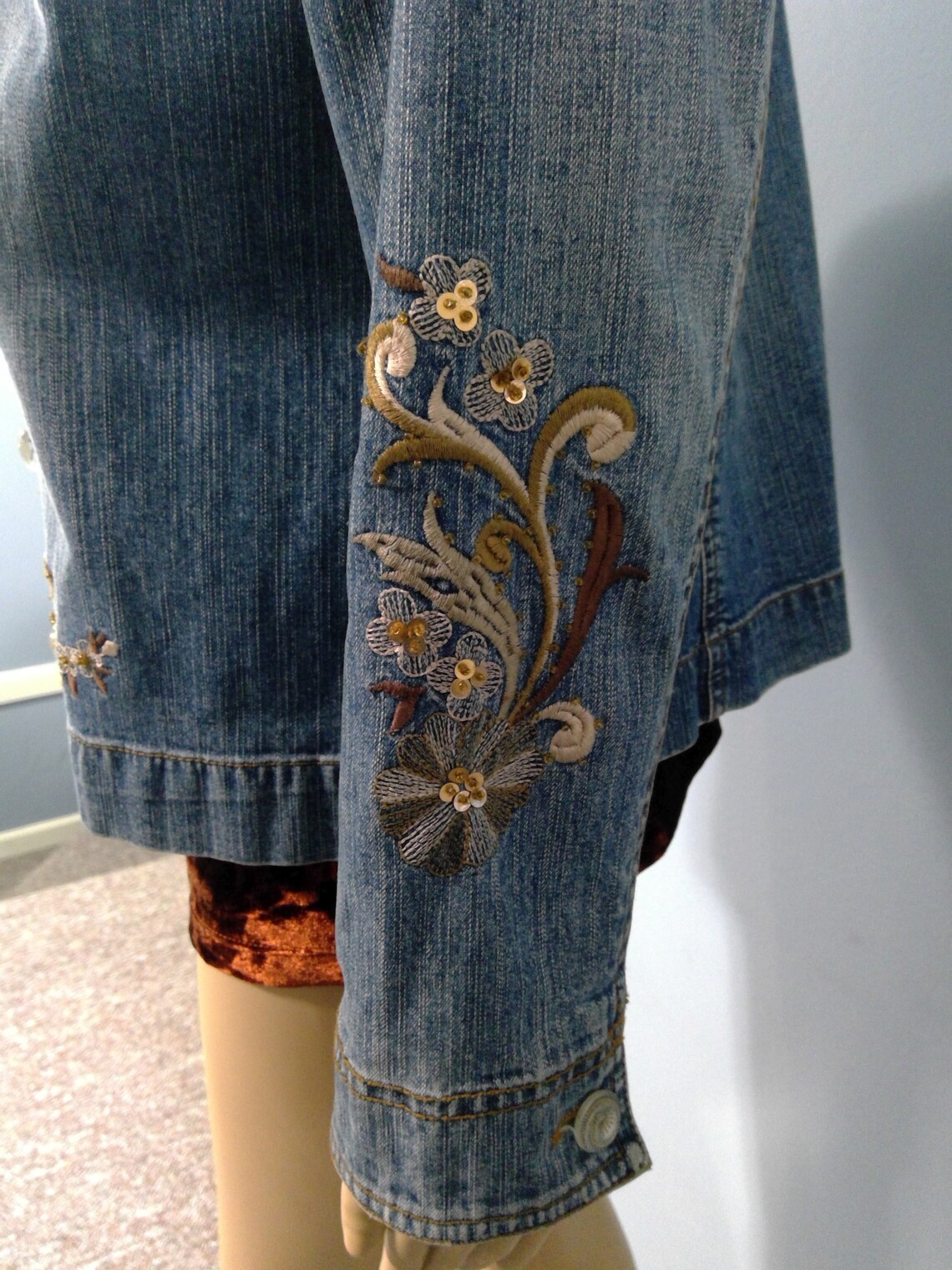 90s Vintage Laura Ashley Denim Jean Jacket With Embroidery & Sequins ...