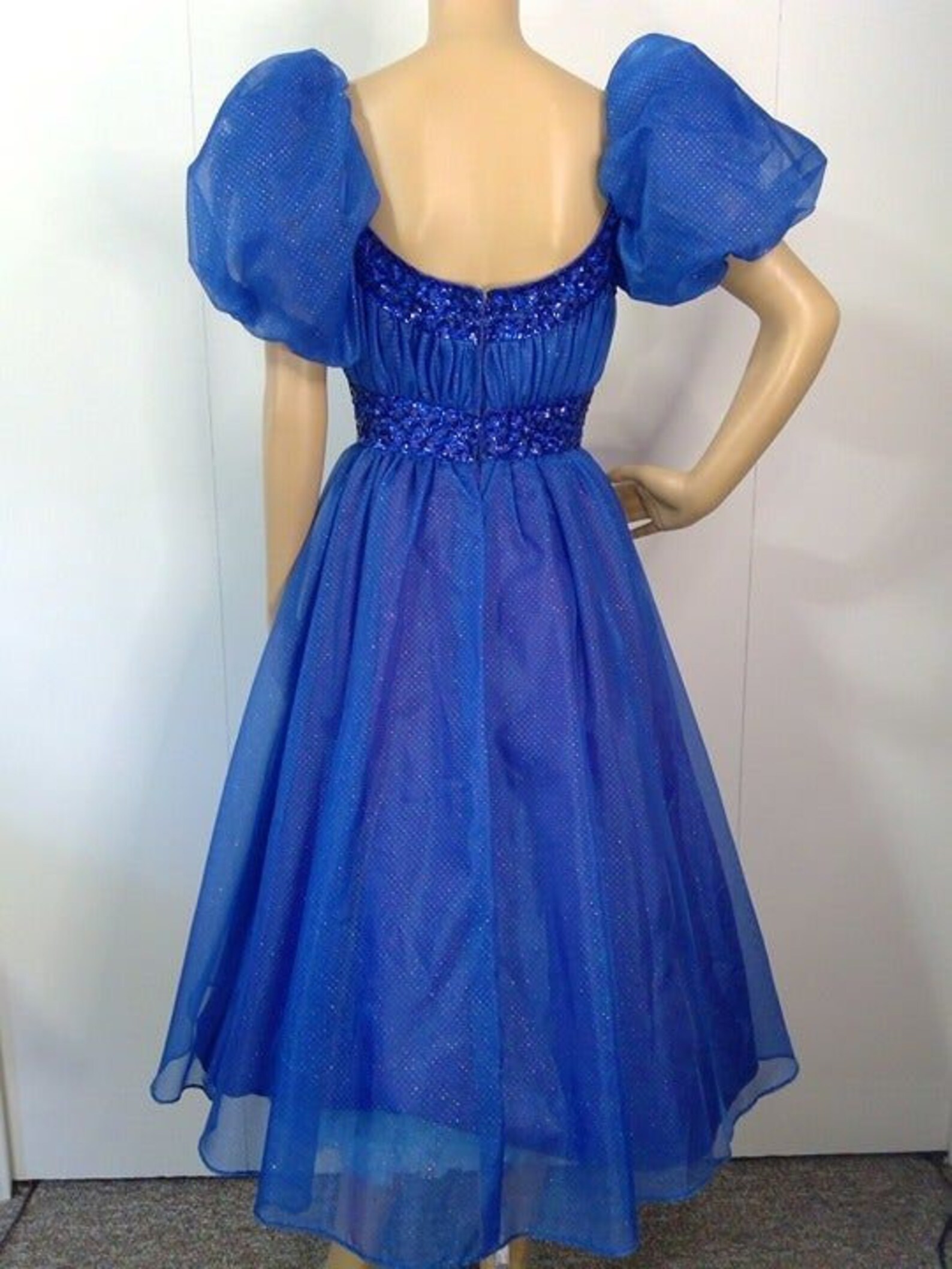 80s Vintage PROM Mike Benet Formals Blue Sparkle Metallic Gown Sequins ...