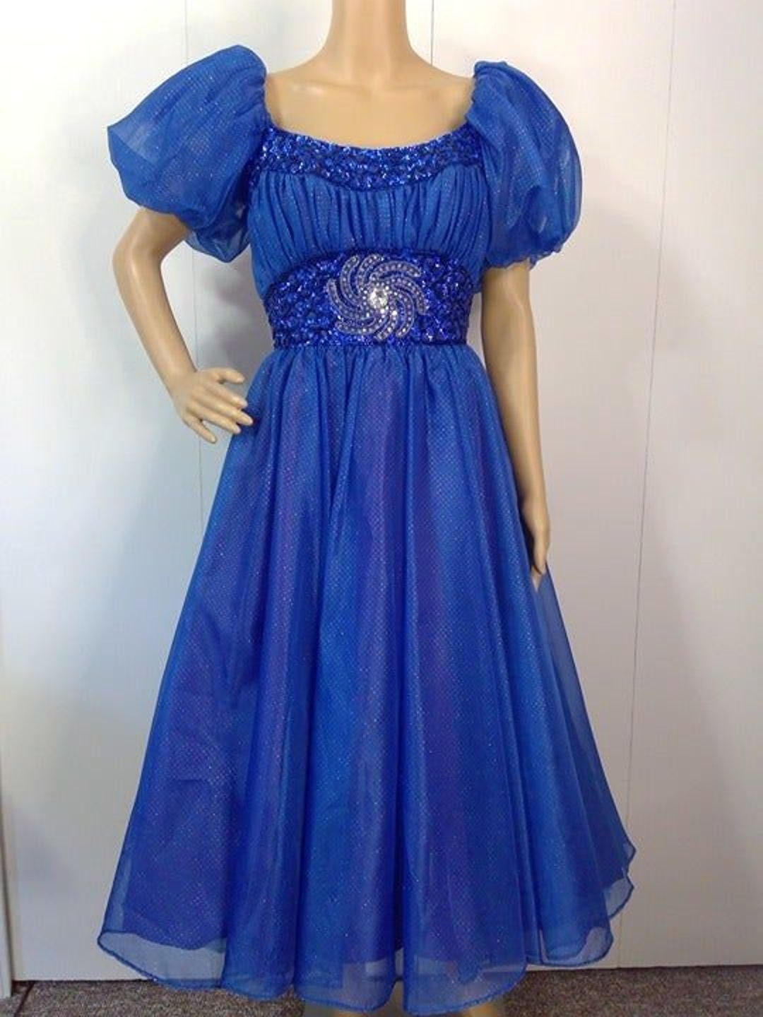 80s Vintage PROM Mike Benet Formals Blue Sparkle Metallic Gown Sequins ...