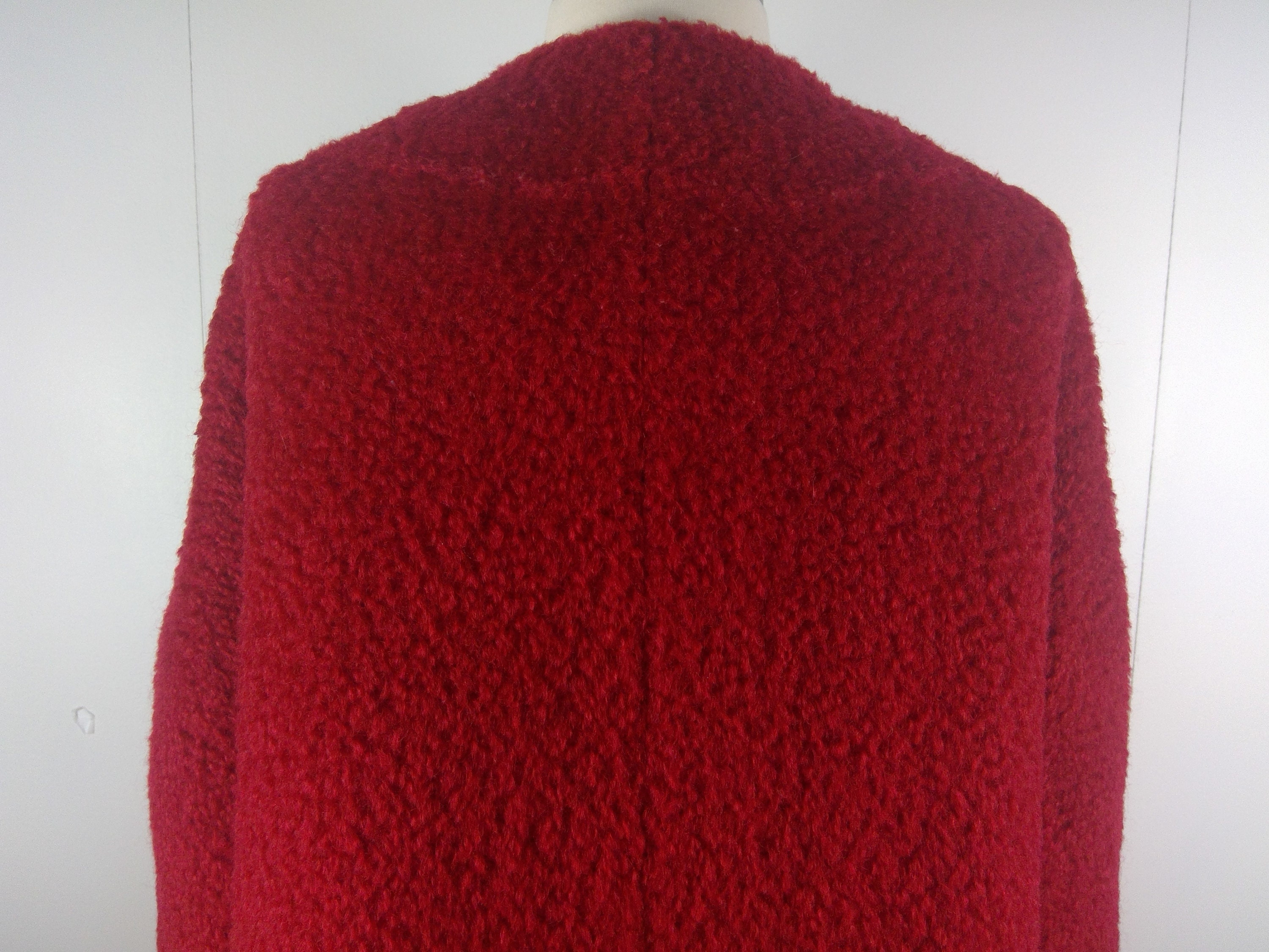 50s Vintage Lipstick Red Wool Knee Length Curly Boucle Coat 3 Big Red Buttons Size L 1X - Etsy