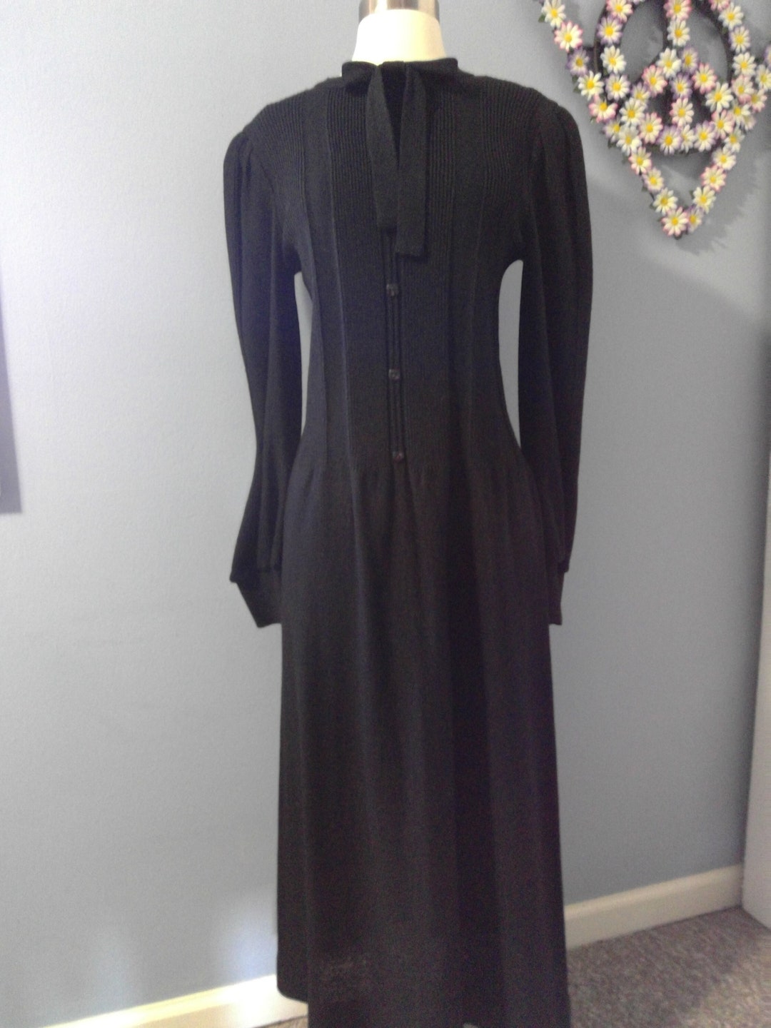 80s Vintage Black Ribbed Knit Madi Sweater Dress Jean Ingram Size 8 - Etsy