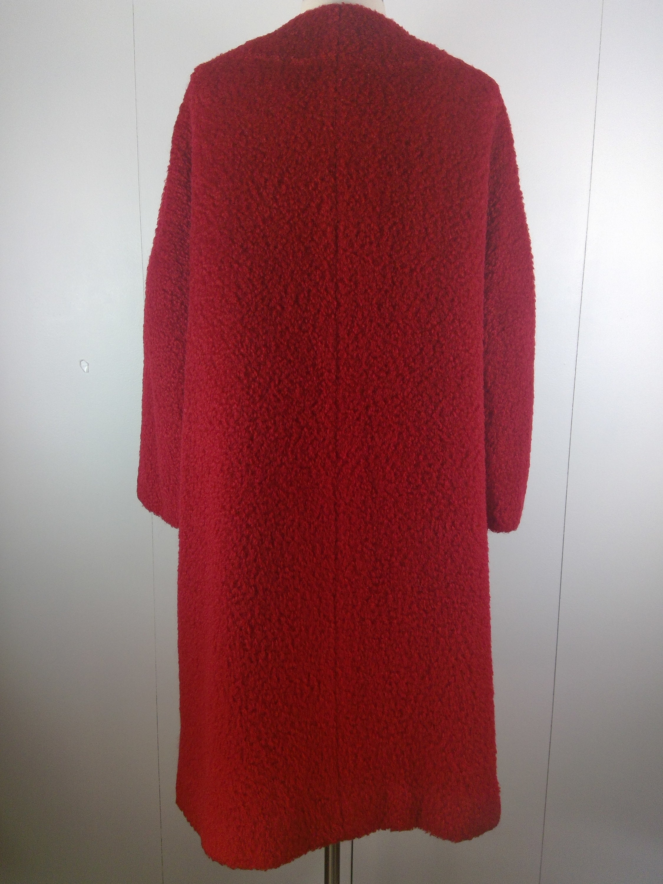 50s Vintage Lipstick Red Wool Knee Length Curly Boucle Coat 3 Big Red Buttons Size L 1X - Etsy