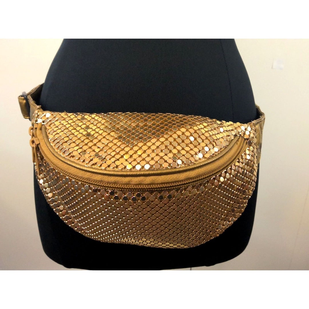 80s Vintage Metallic Gold Chain Mail Fanny Pack 2 Zipper Compartments ...